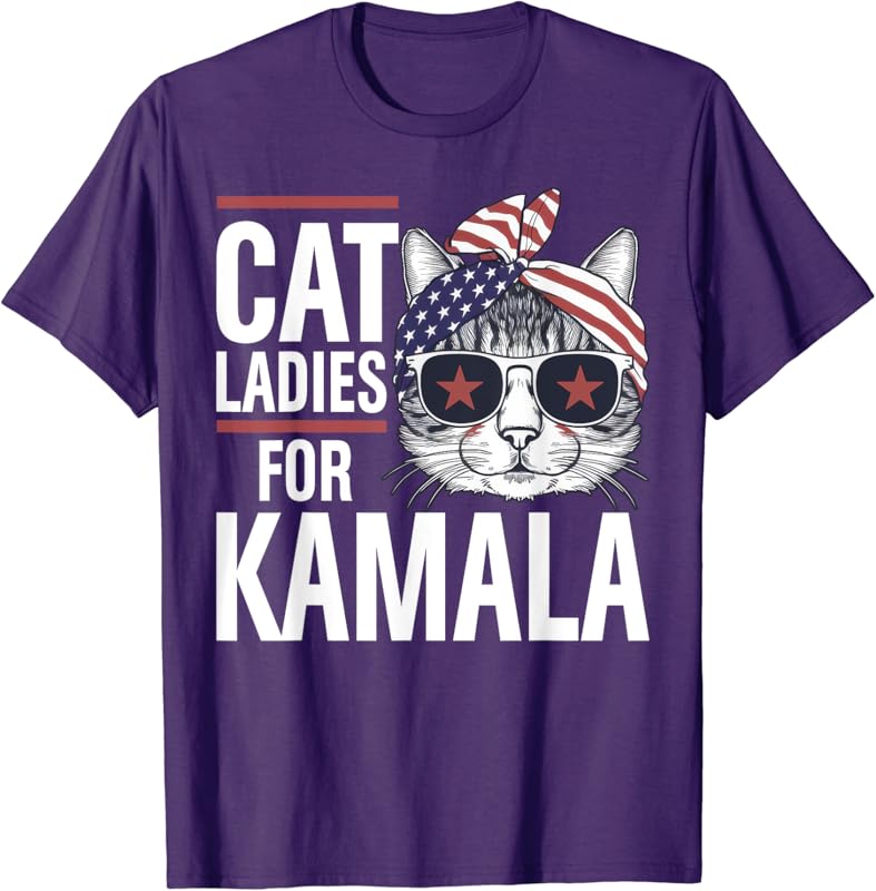 Cat Ladies for Kamala Funny Cat 2024 President Kamala-Harris T-Shirt ...