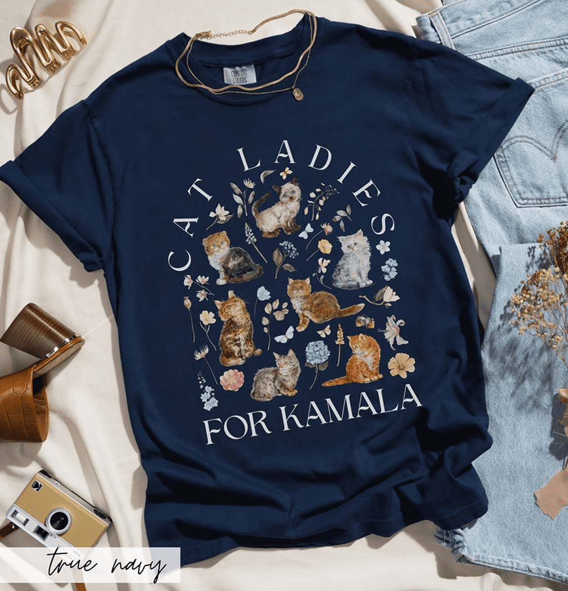 Cat Ladies for Kamala Shirt Cottagecore Kittens Kamala Harris Voting ...