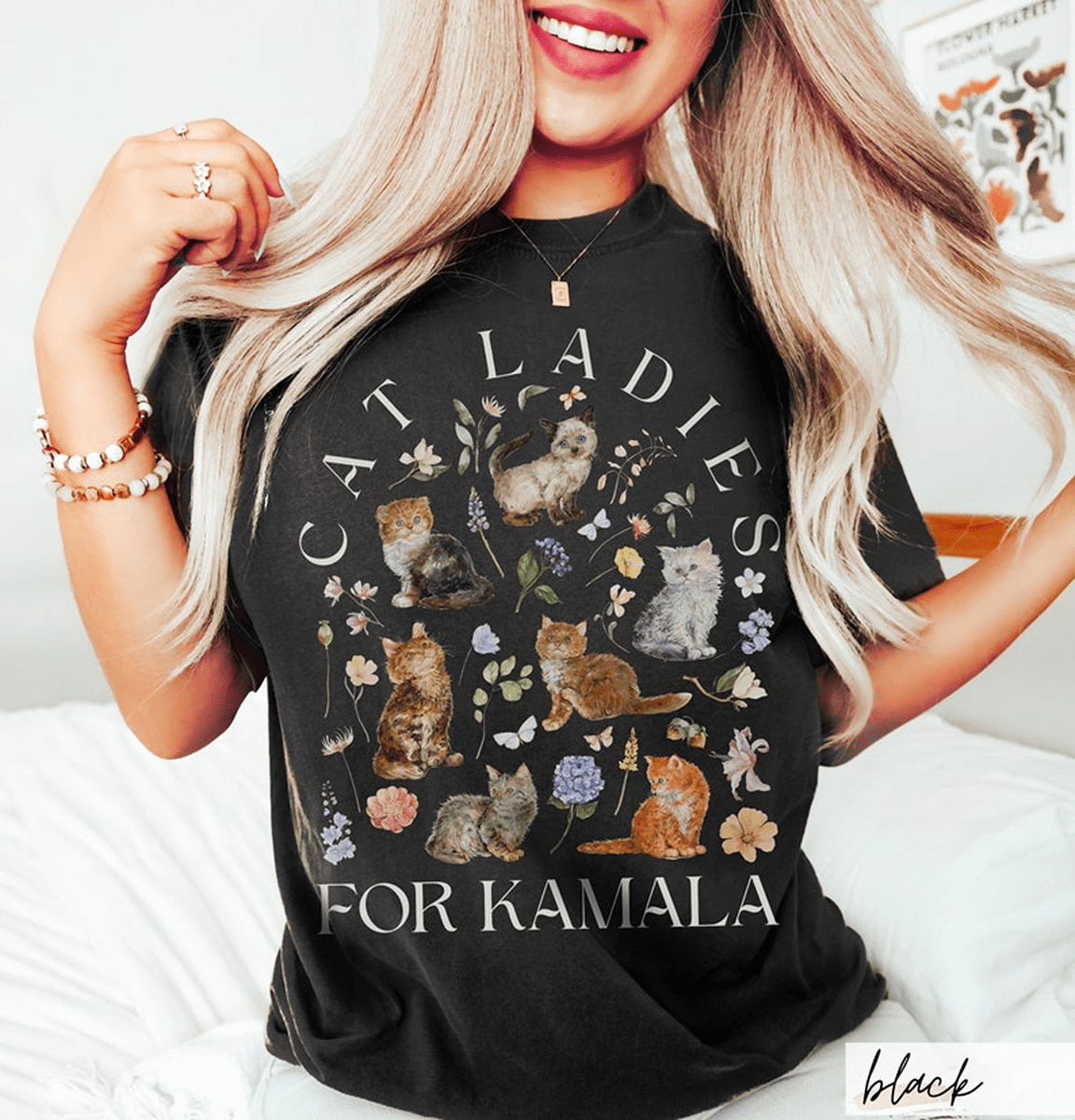 Cat Ladies for Kamala Shirt Cottagecore Kittens Kamala Harris Voting ...