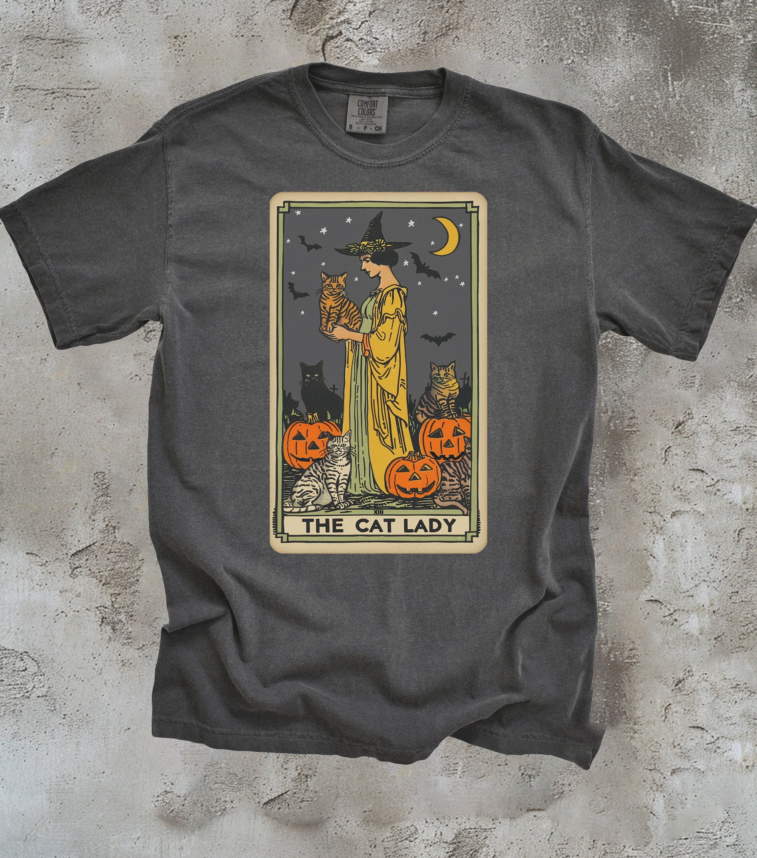 Cat Lady Tarot Card Shirt, Halloween Party Tshirt for Women, Spooky ...