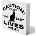 Cat Lady Wooden Box Sign Home Wall Decor 7x7 Inch Rustic Caution Crazy ...