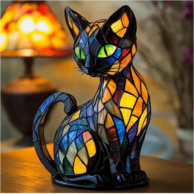 Cat Lamp, Stained Glass Cat Lamp, Mosaic Cats Lamp, Retro Animals Lamp, Kitty Lamps, Vintage ...