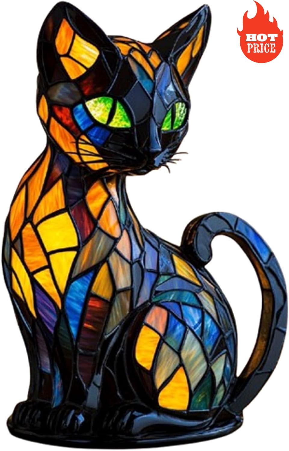 Cat Lamp Stained Glass, Retro Cat Stained Resin Tabletop Night Light ...
