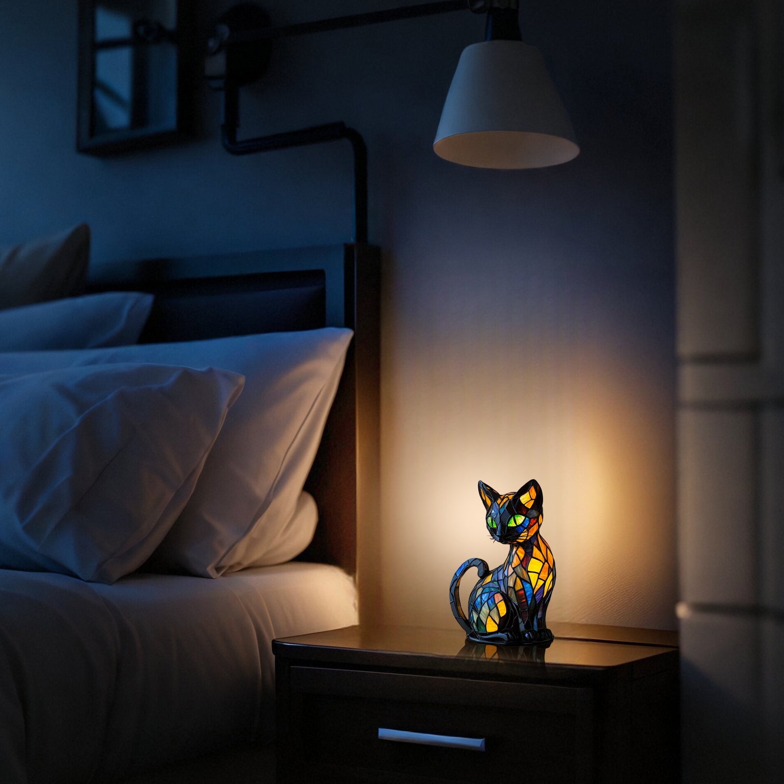 Cat Lamp and Pug Lamp Retro Cat Stained Resin Table Light Tabletop ...