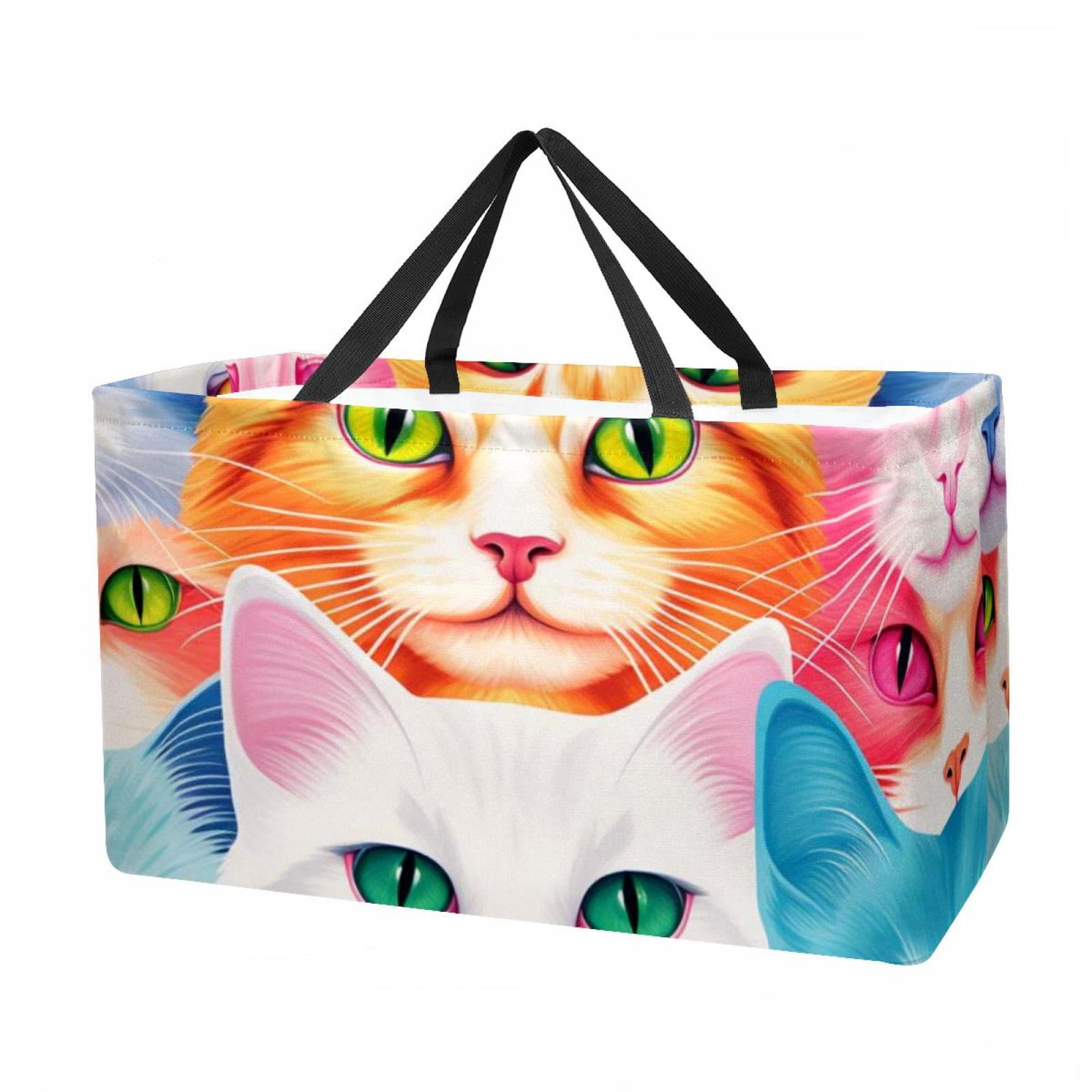 Cat Large Capacity Reusable Shopping Basket Oxford Cloth Picnic Basket ...