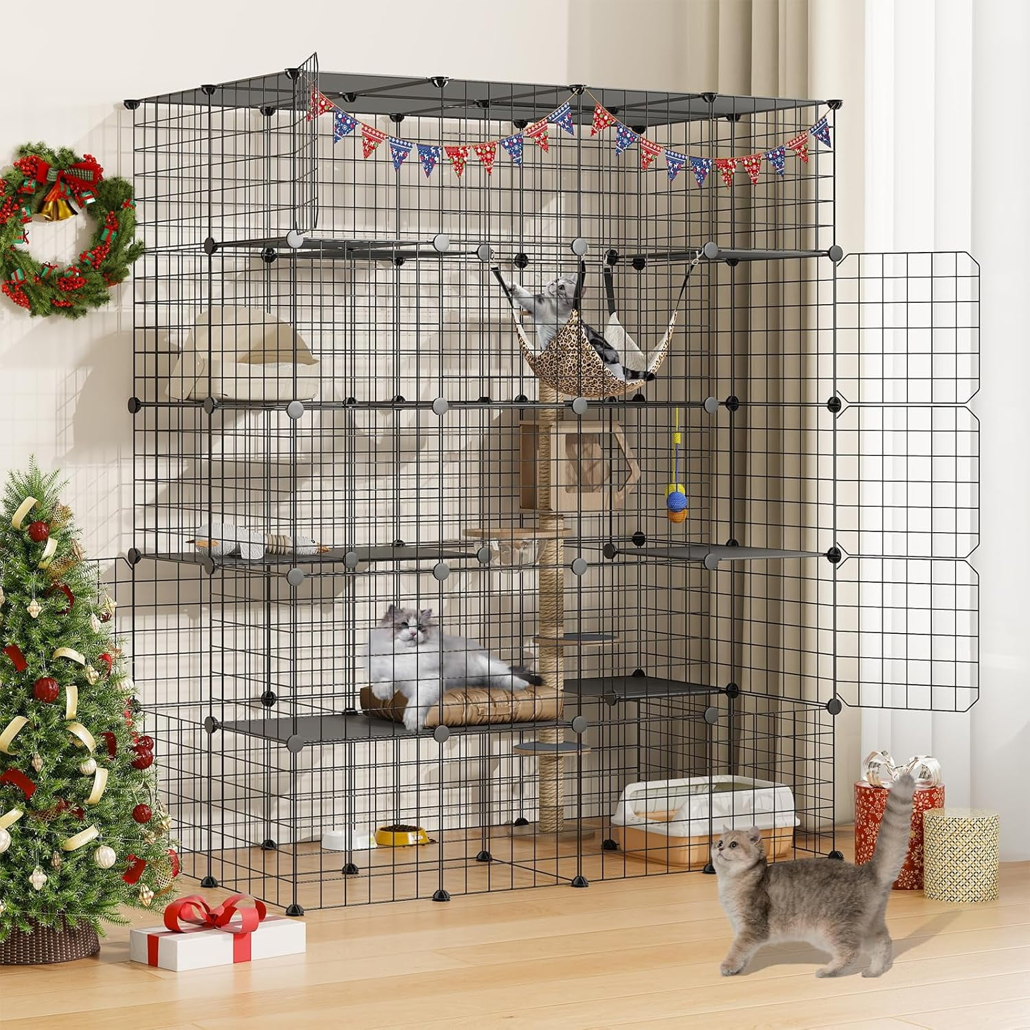 Cat Large Enclosure, 5-Tier DIY Catio Indoor & Outdoor, Cat Cage with 5 ...