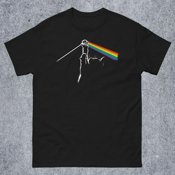 Cat Laser Prism Rainbow Beam Tee with Creative Light Split Graphic and ...