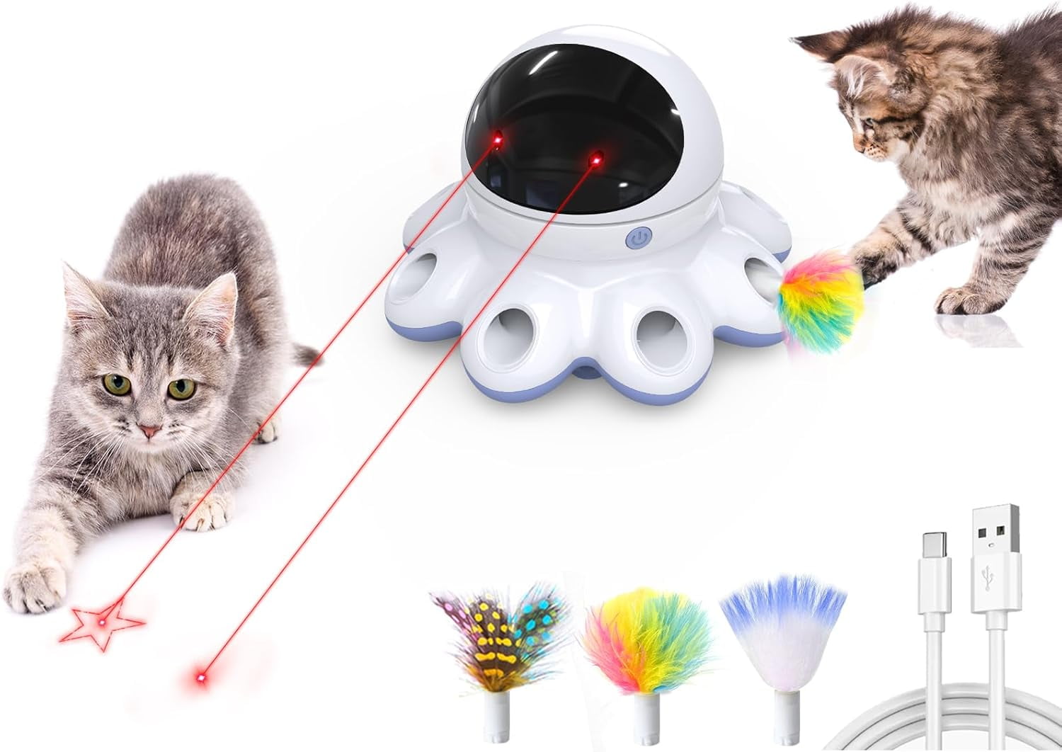 Cat Laser Toy, 2-in-1 Interactive Automatic Motion Activated Moving 8 ...