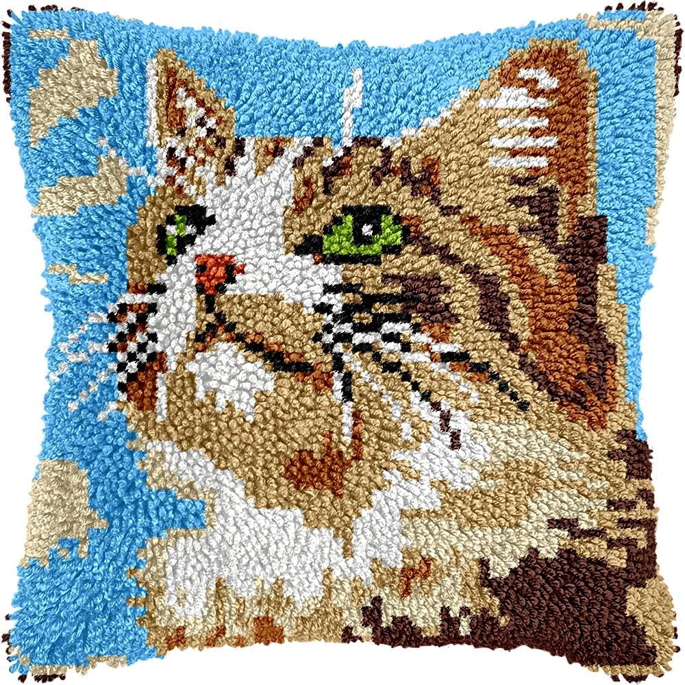 Cat Latch Hook Kits Pillow DIY Pillowcase Crochet Hook Cushion Making ...