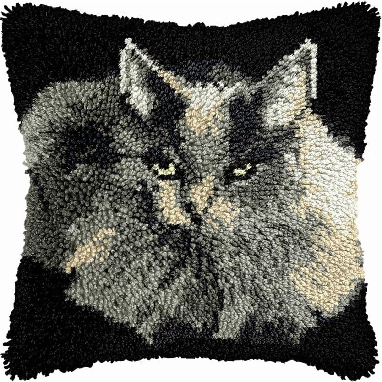 Cat Latch Hook Pillow Kits for DIY Handmade Throw Pillow Cushion Cross ...