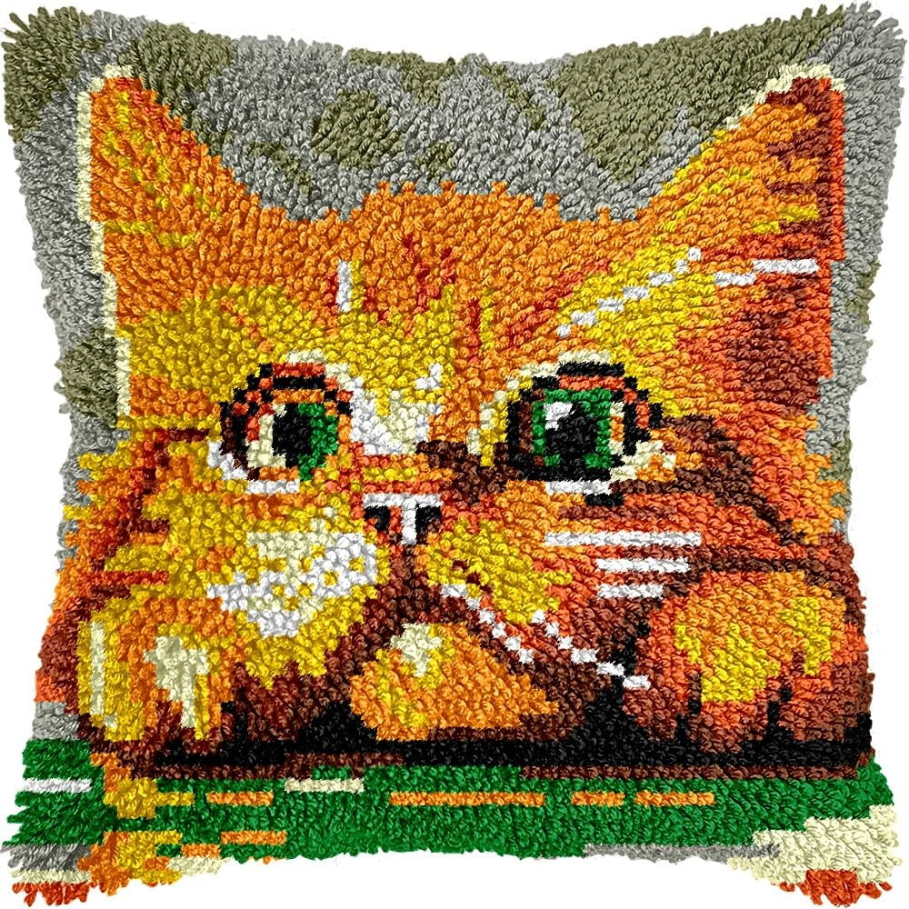 Cat Latch Hook Pillow Kits Pillow Cover Pattern Printed Canvas Knitted ...