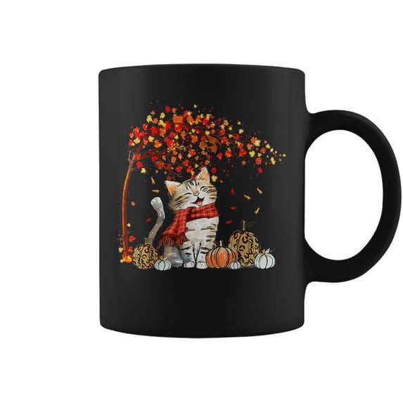 Cat Leaf Fall Hello Autumn Cat Kitten Lover Thanksgiving Coffee Mugs ...