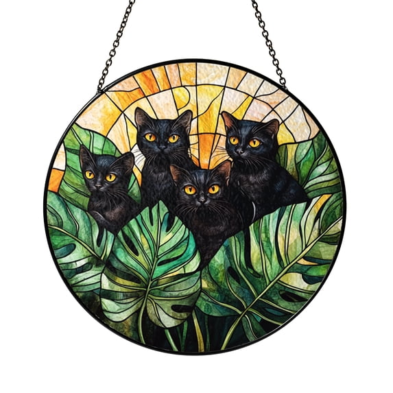 Cat Leaf Window Suncatcher with Stained Glass Effect, Decorative ...