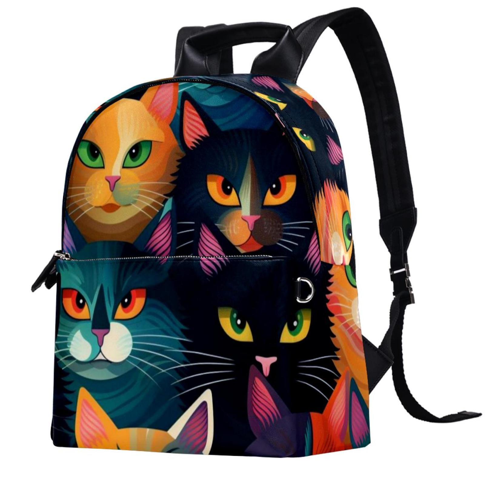 Cat Leather Laptop Backpack Women, Large Capacity Computer Bag ...
