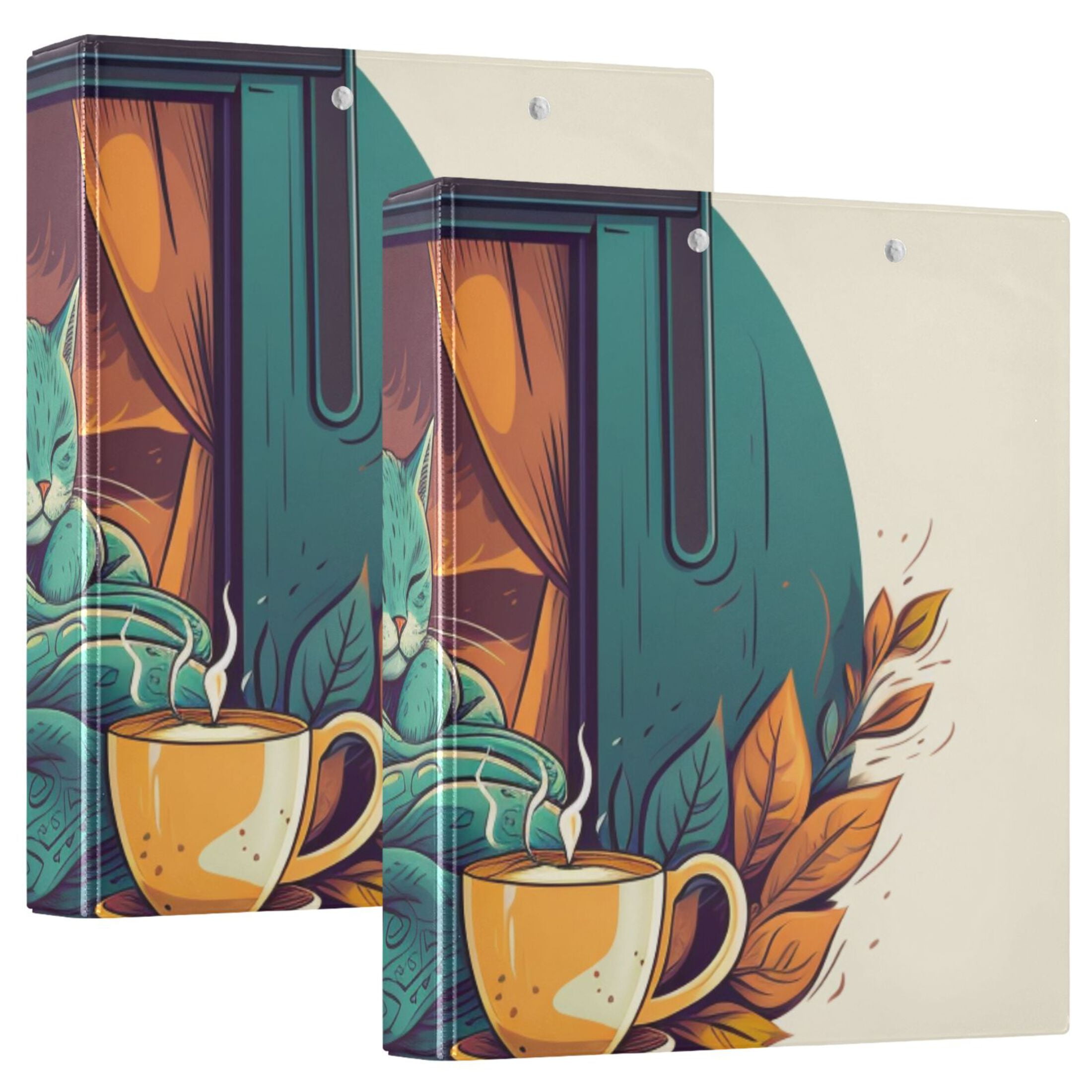 Cat Leaves Cup Blanket 3 Ring Binders 1.5 inch Hardcover File Folders ...