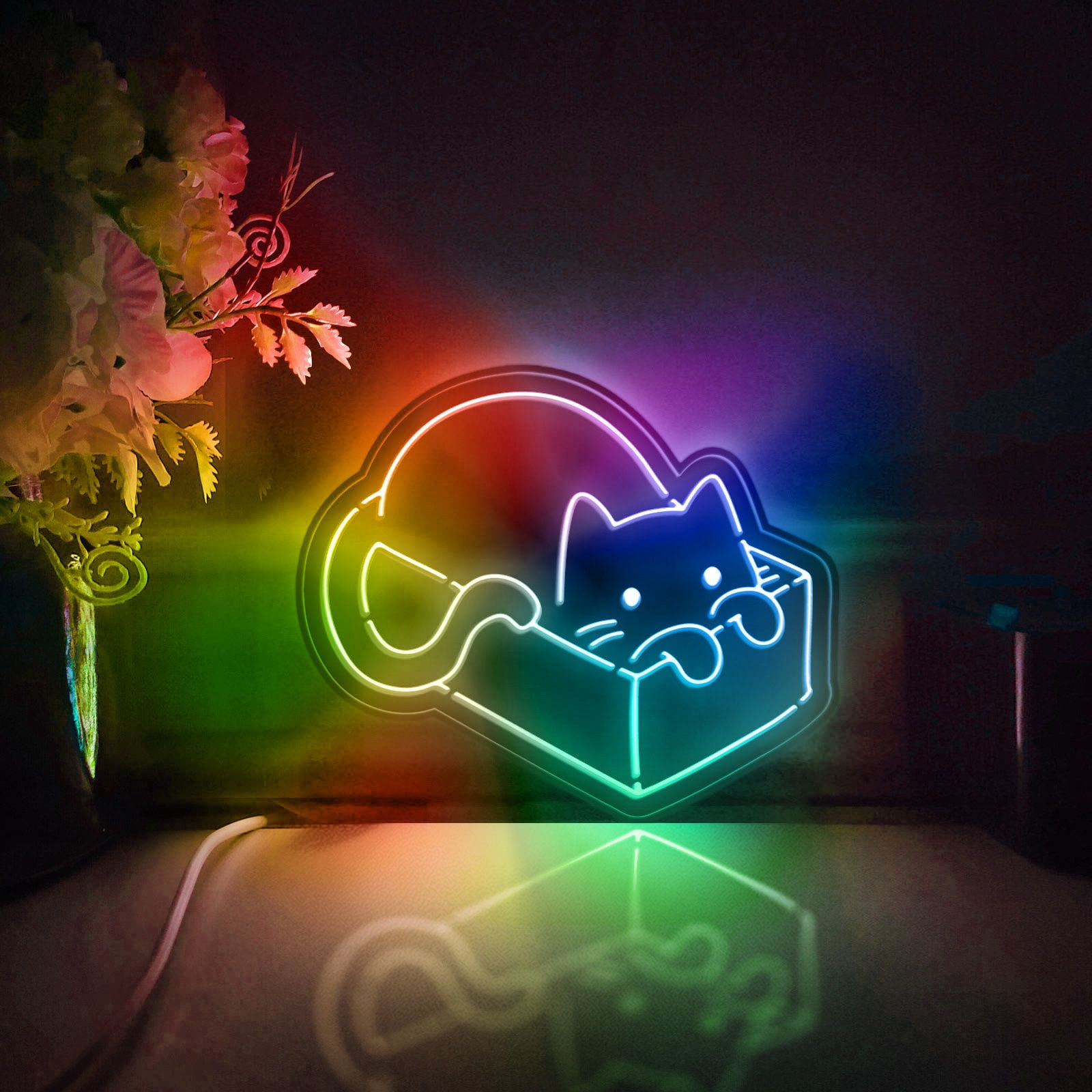 Cat Led Light Box, Dimmable Neon-Like Light Signs USB Power for Wall ...