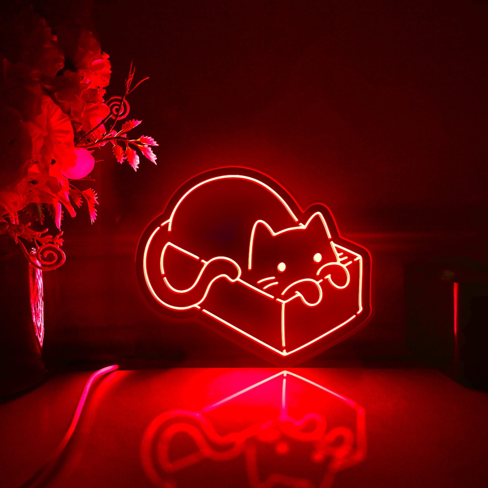 Cat Led Light Box, Dimmable Neon-Like Light Signs USB Power for Wall ...