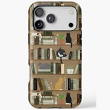 Cat Library Pattern Green Color Scheme Phone Case 17 16 15 14 13 12 11 ...