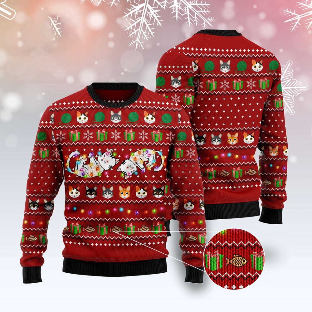 Cat Light Ugly Christmas Sweater, Christmas Cat Ugly Sweater, Ugly Cat ...