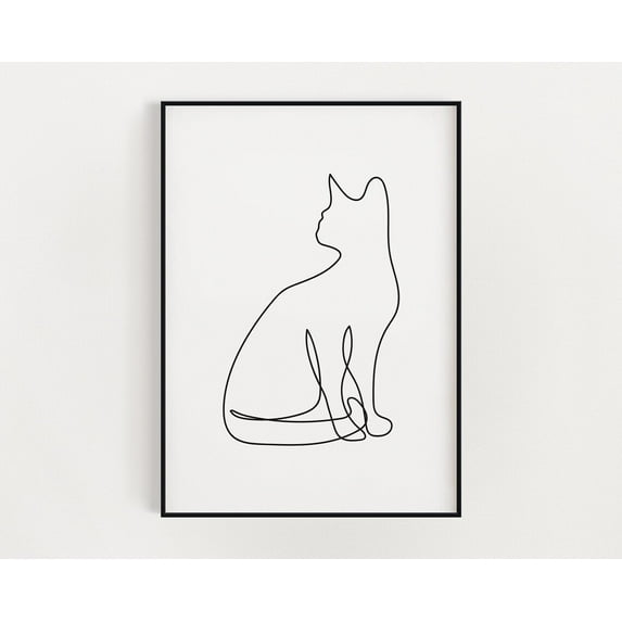 Cat Line Drawing Wall Art, Black And White Art, Abstract Line Art Home ...