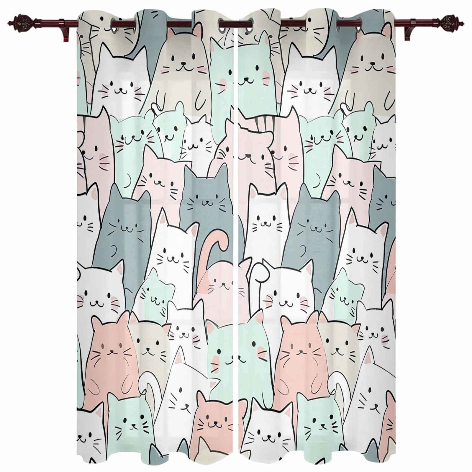 Cat Line Hand Drawn Curtains for Living Room Window Curtain for Bedroom ...