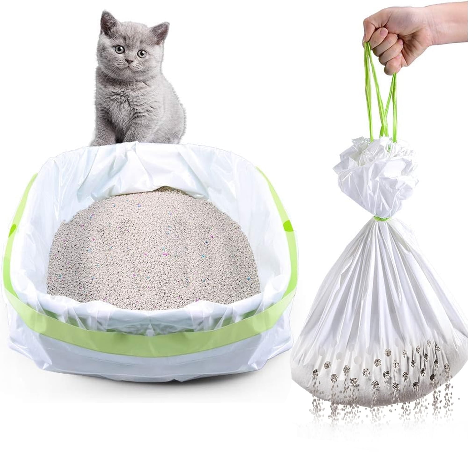 Cat Litter Bags 28-Count, Sifting Litter Box Liner,Drawstring Cat Heavy ...