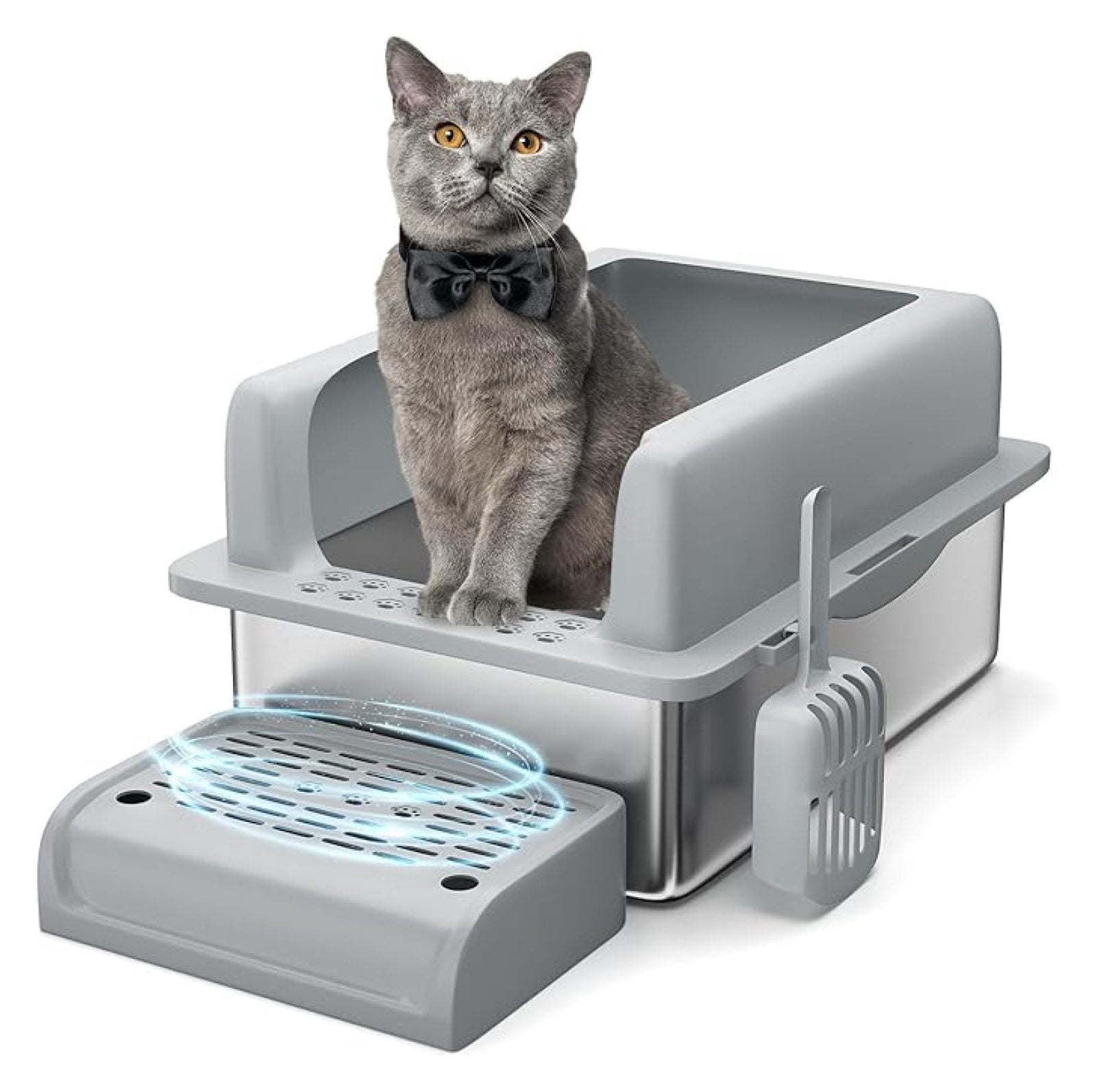 Cat Litter Box 6" Deep Stainless Steel with Lid and Step, 6 Inch High ...