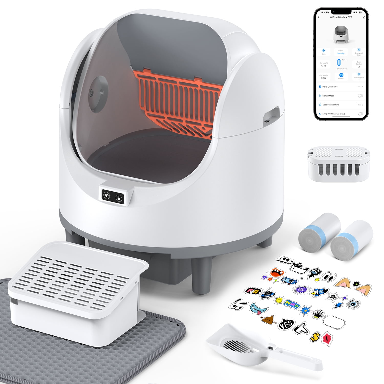 Automatic Cat Litter Box Self Cleaning,68L Open-Top Litter Box for ...