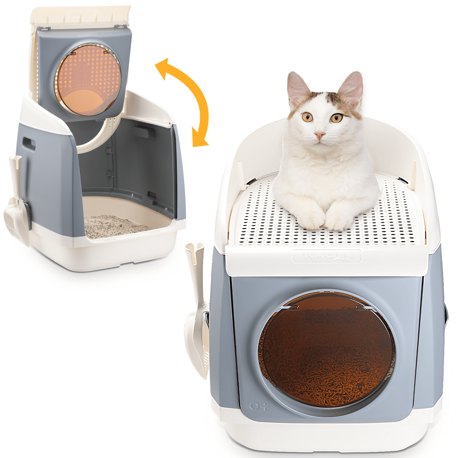 Cat Litter Box, Cat Litter Cabin with Odor Filter, Two Door Entry Large ...