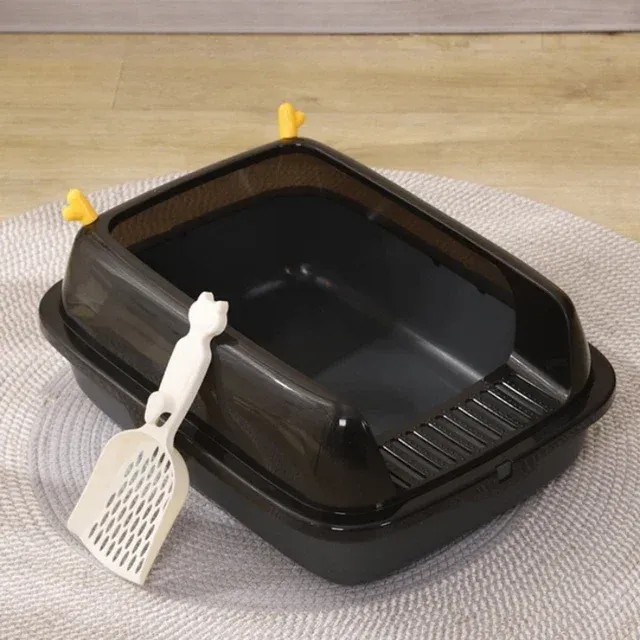 Cat Litter Box Design Semi-enclosed Sandbox Cat Tray Pet Toilet Prevent ...