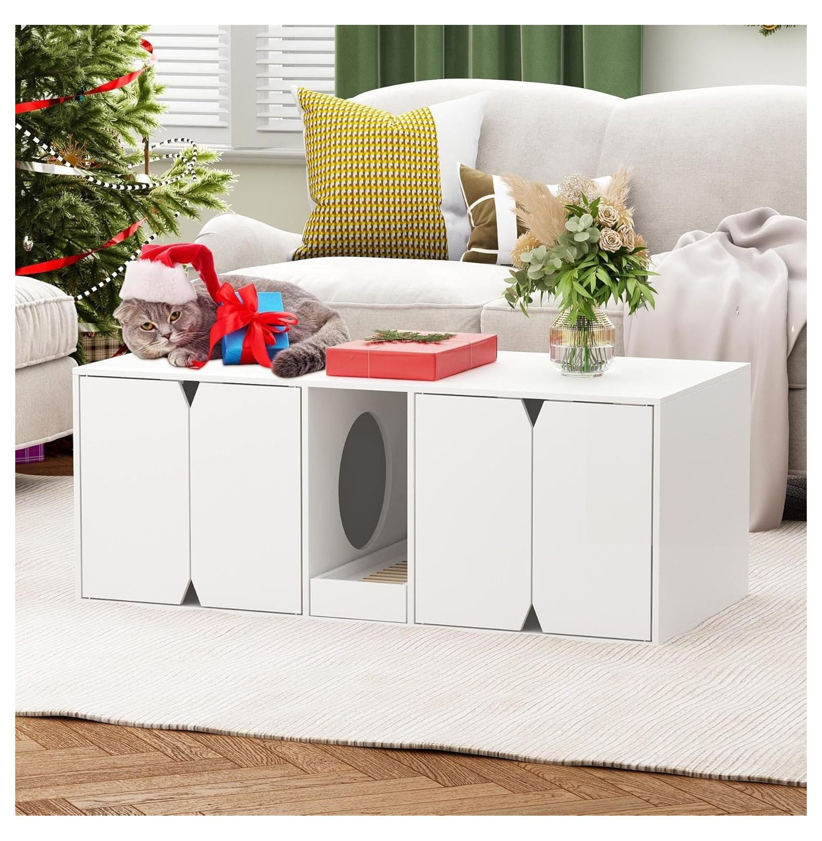 Cat Litter Box Enclosure for 2 Cats, 43.3 Inch Modern Wood Stackable ...