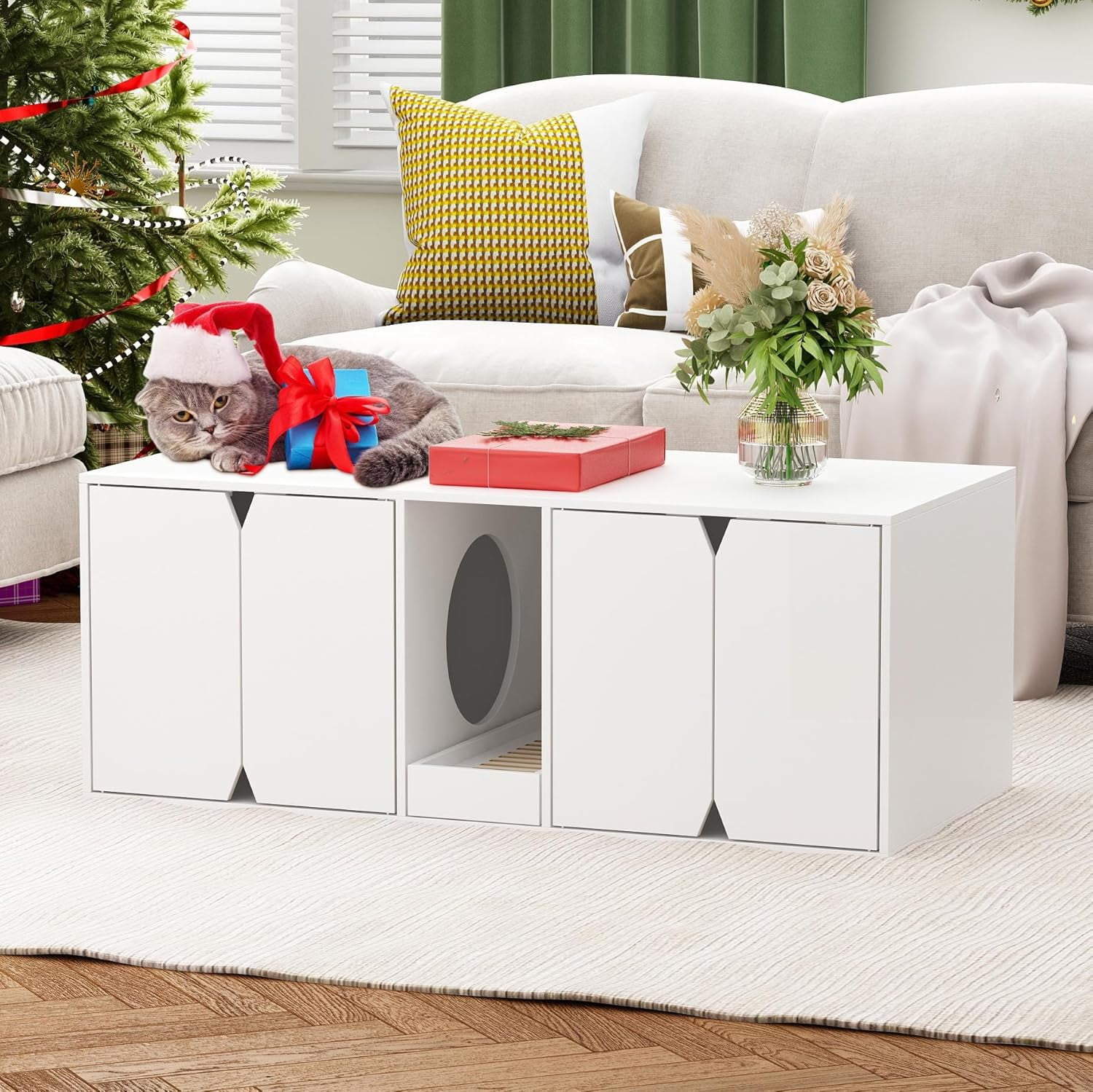 Cat Litter Box Enclosure for 2 Cats, 43.3 Inch Modern Wood Stackable ...