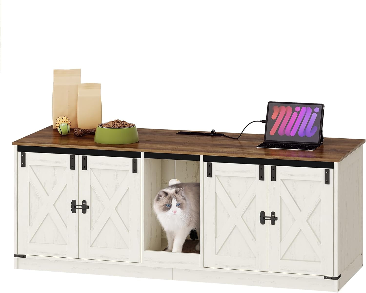 Cat Litter Box Enclosure for 2 Cats, Hidden Litter Box Furniture ...