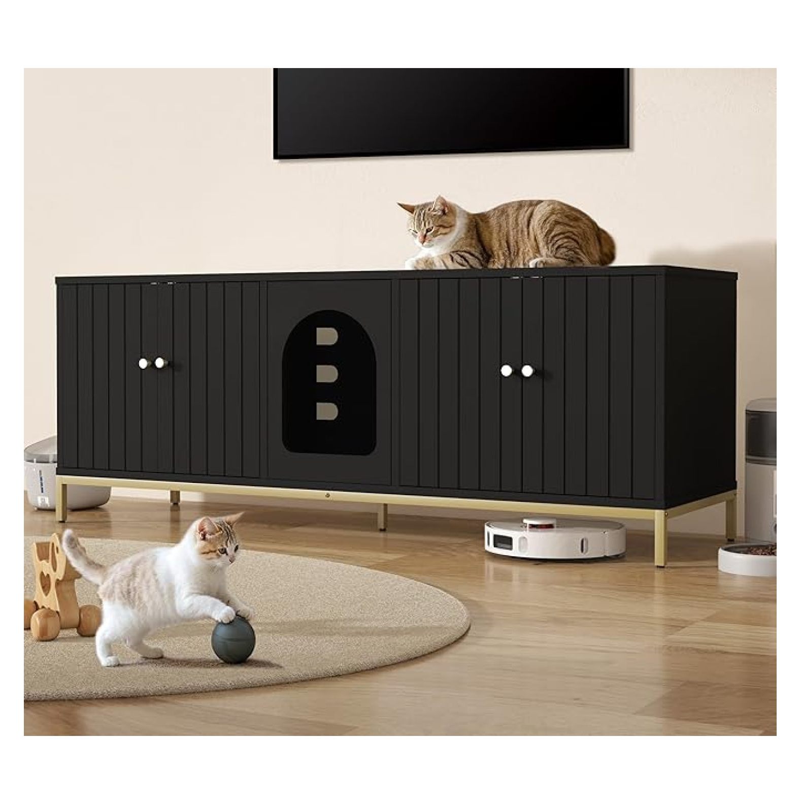 Cat Litter Box Enclosure for 2 Cats, Litter Box Furniture with Double ...