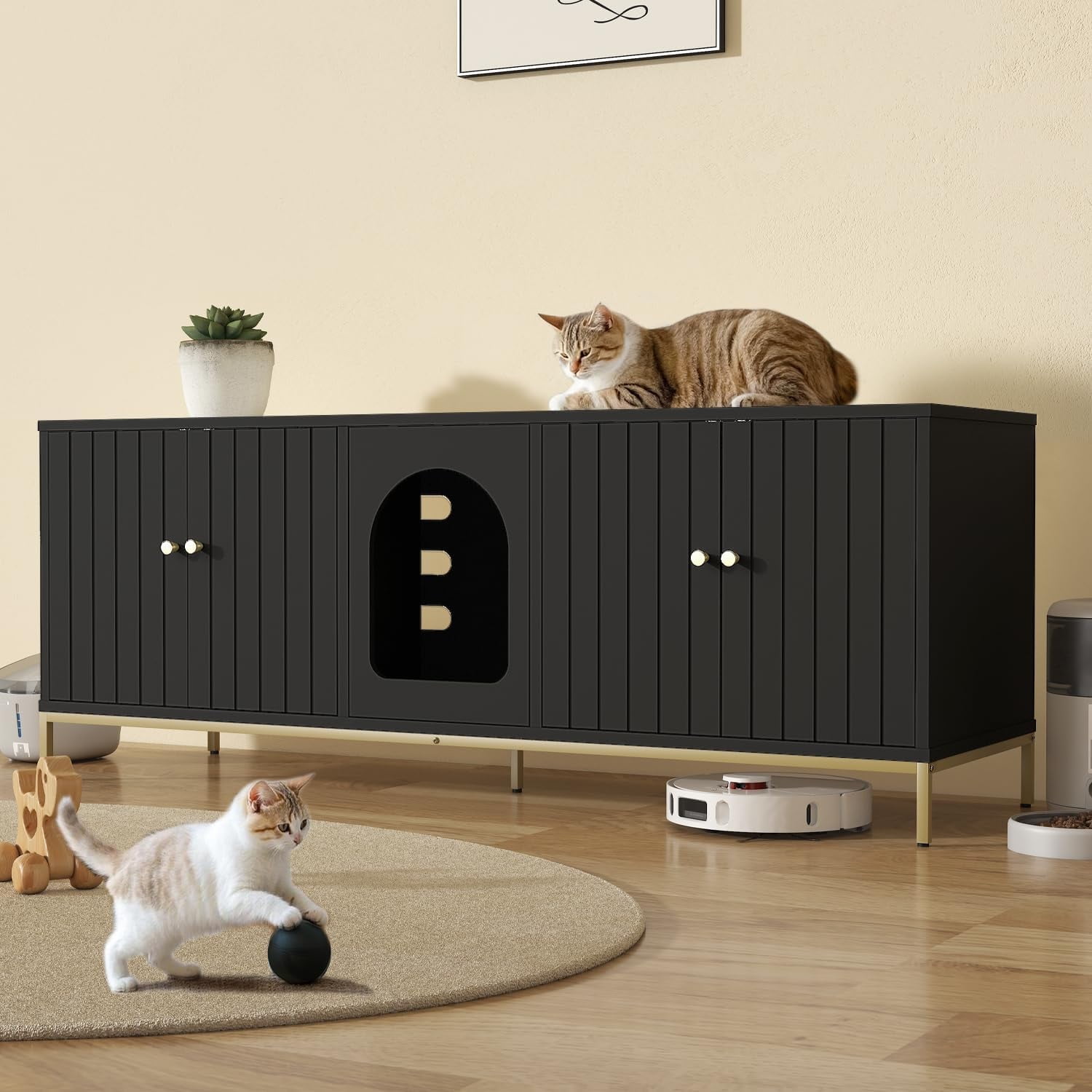 Cat Litter Box Enclosure for 2 Cats, Litter Box Furniture with Double ...