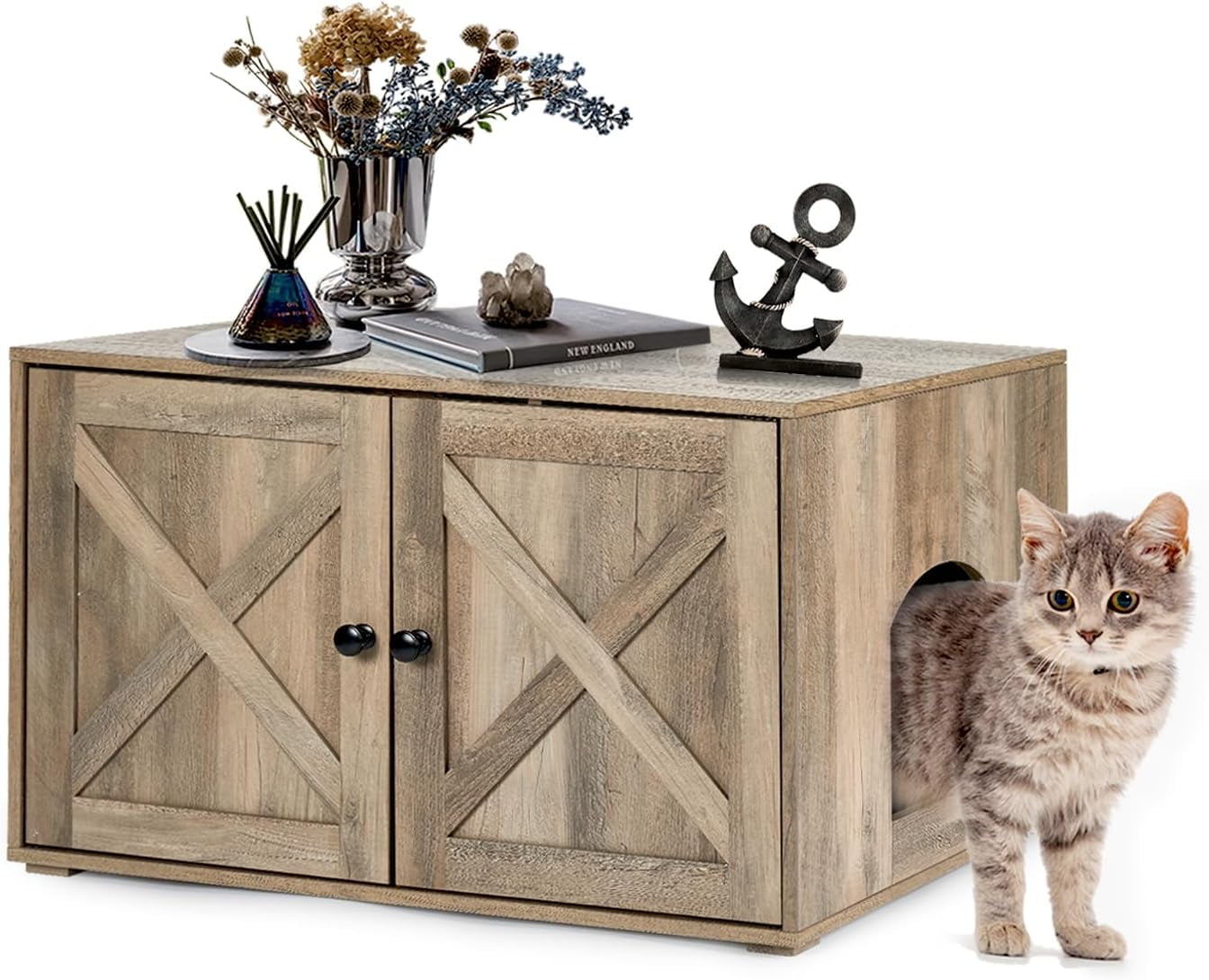 Cat Litter Box Enclosure, 32 Inch Hidden Litter Box Furniture with ...