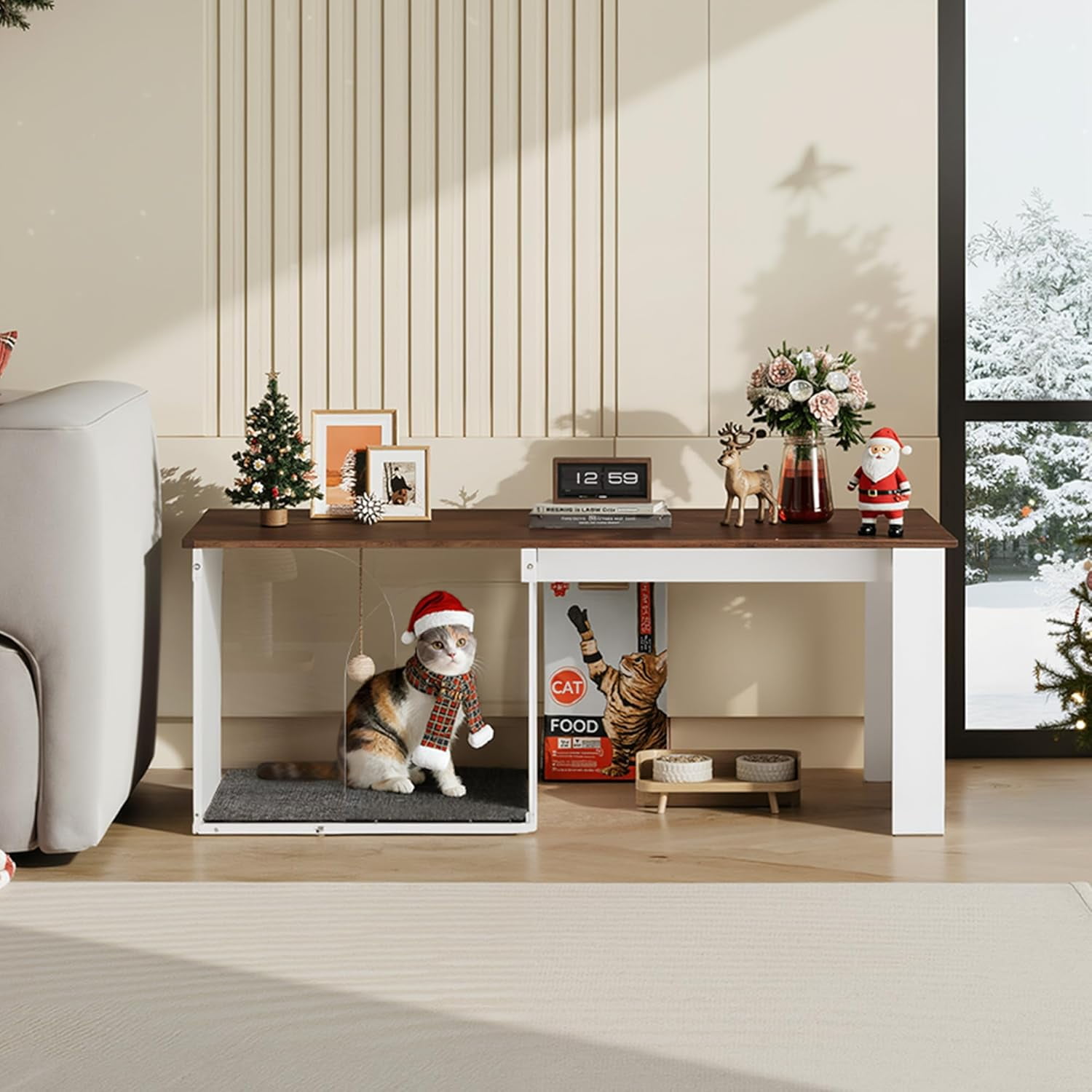 Cat Litter Box Enclosure, 47" Modern Hidden Litter Box Furniture with ...