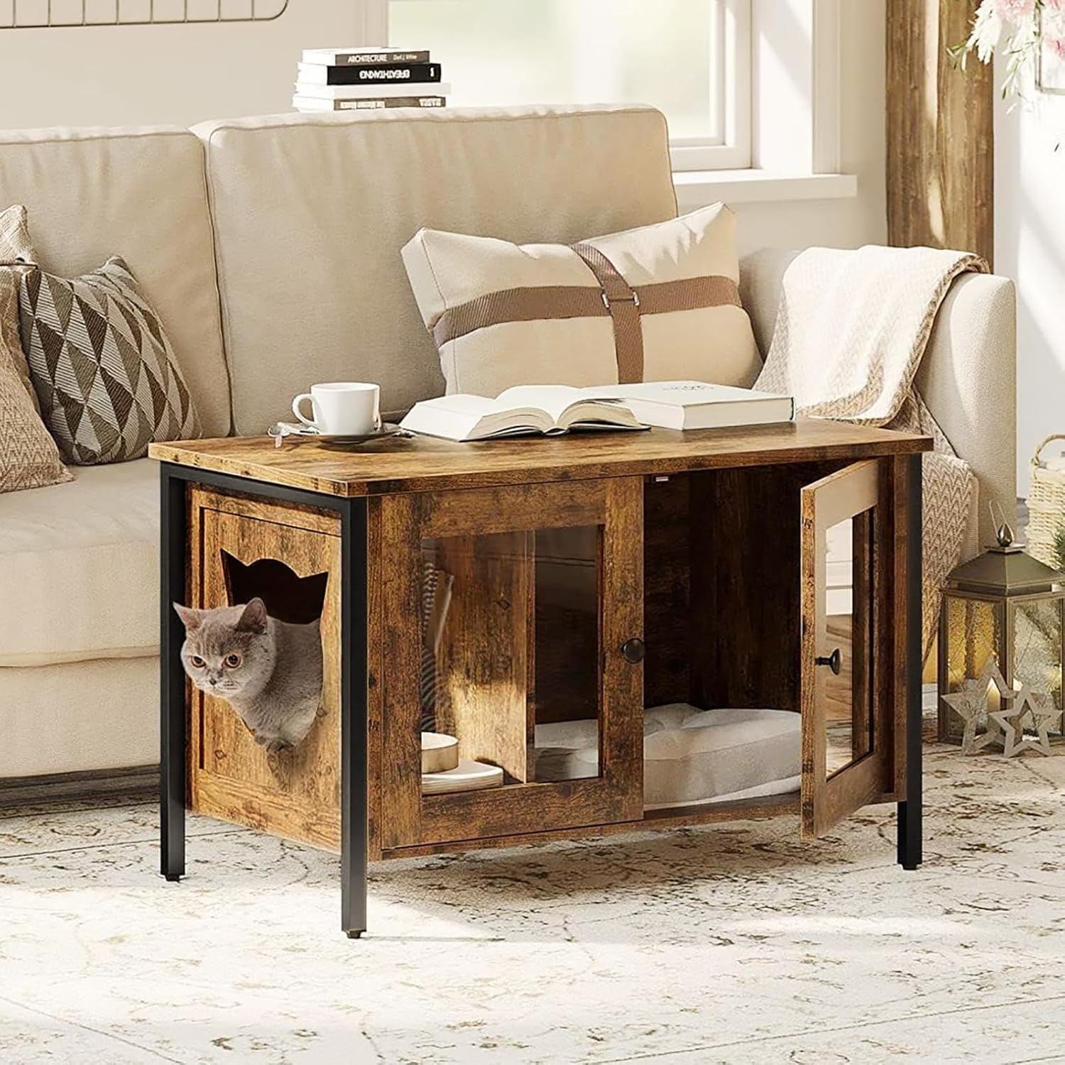 Cat Litter Box Enclosure,Cat Litter Box Furniture with Transparent ...