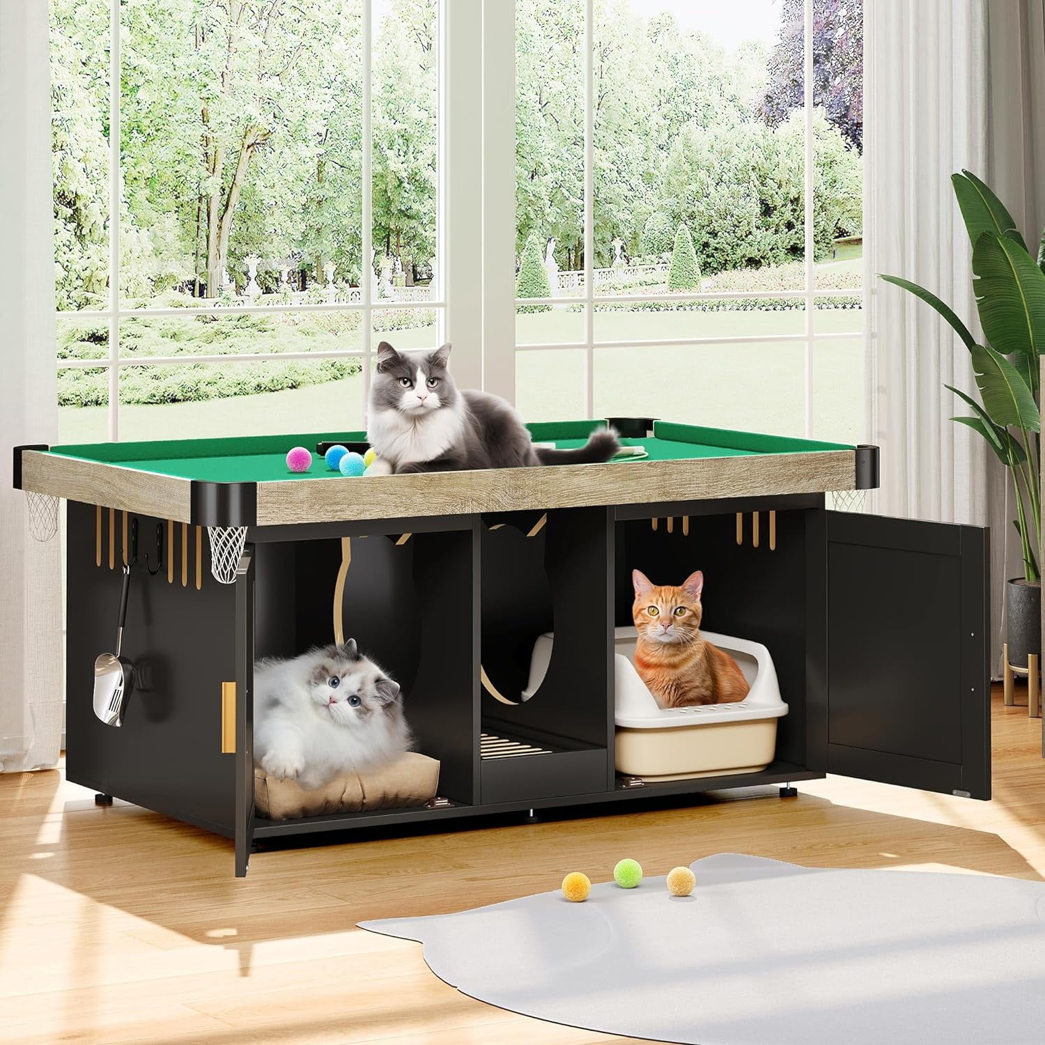 Cat Litter Box Enclosure with Cat Pool Table, Wooden Cat Litter Box ...