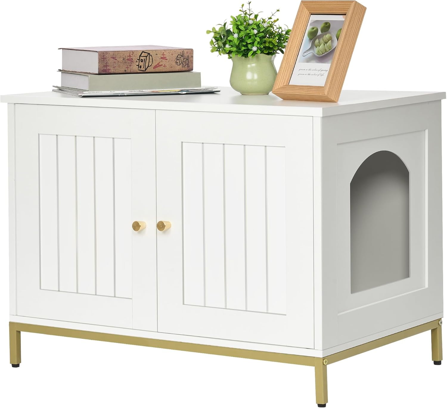 Cat Litter Box Enclosure, Cat Washroom Furniture with Metal Frame, Pet ...