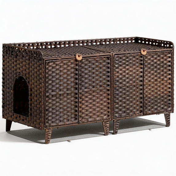 Cat Litter Box Enclosure Furniture, Handwoven Rattan Cat Houses, Hidden ...