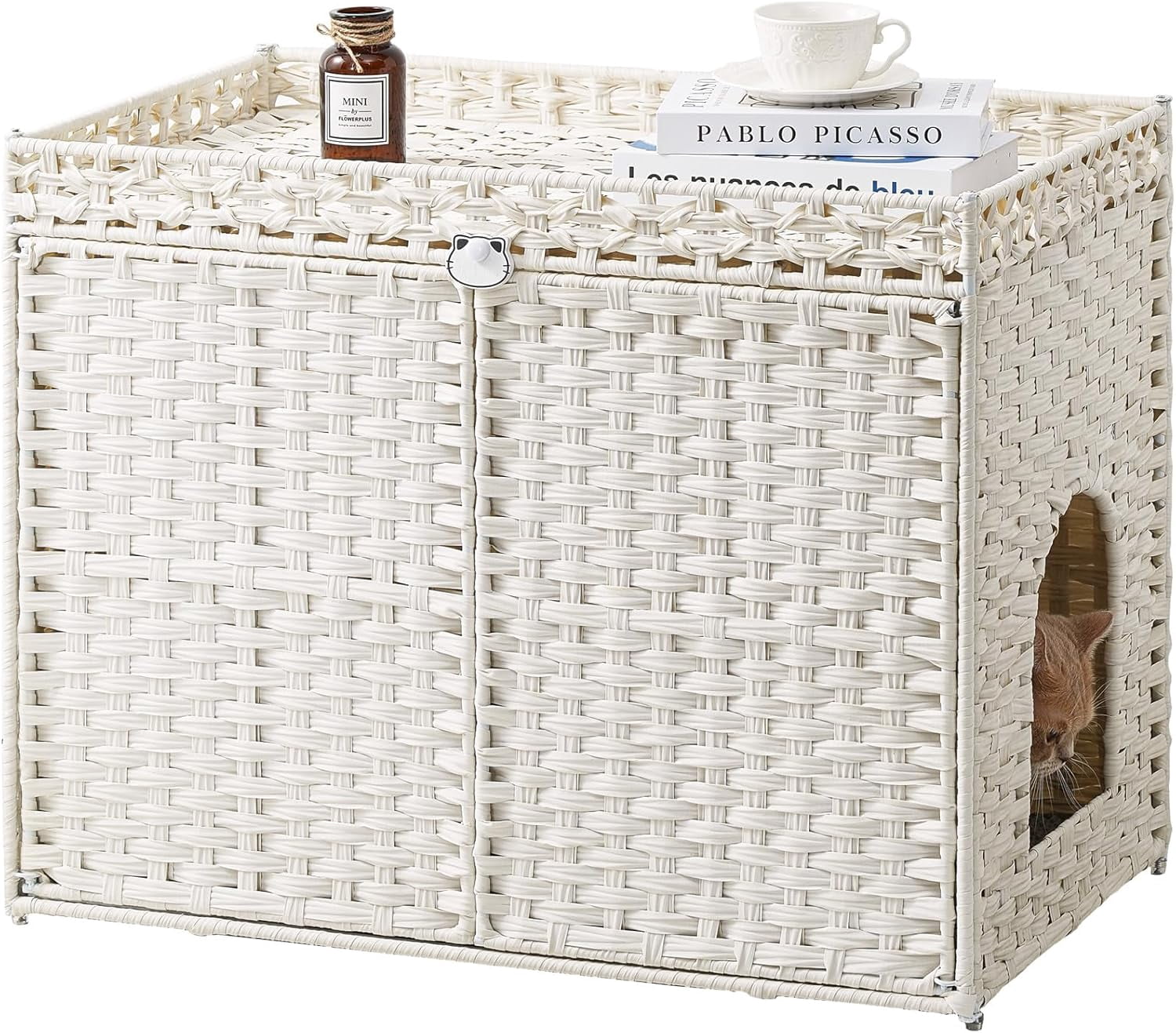 Cat Litter Box Enclosure Furniture, Handwoven Rattan Hidden Litter Box ...
