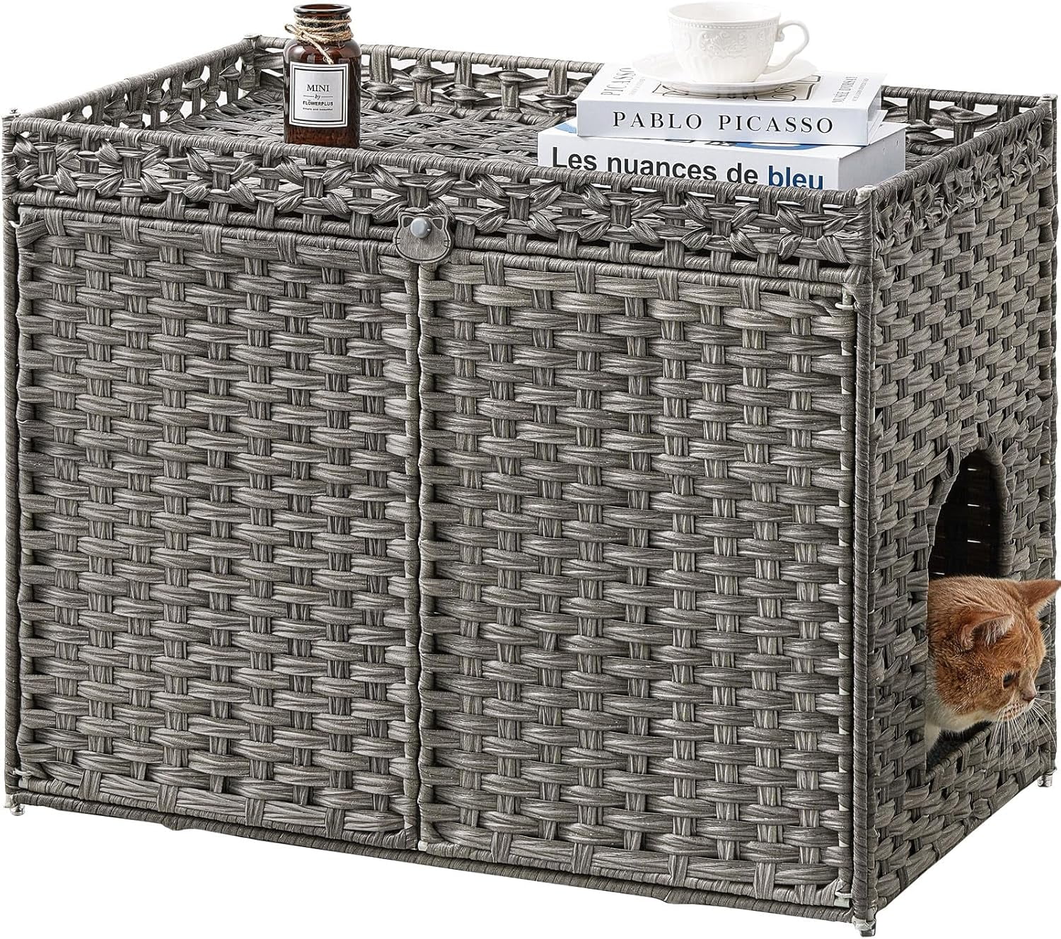 Cat Litter Box Enclosure Furniture, Handwoven Rattan Hidden Litter Box ...