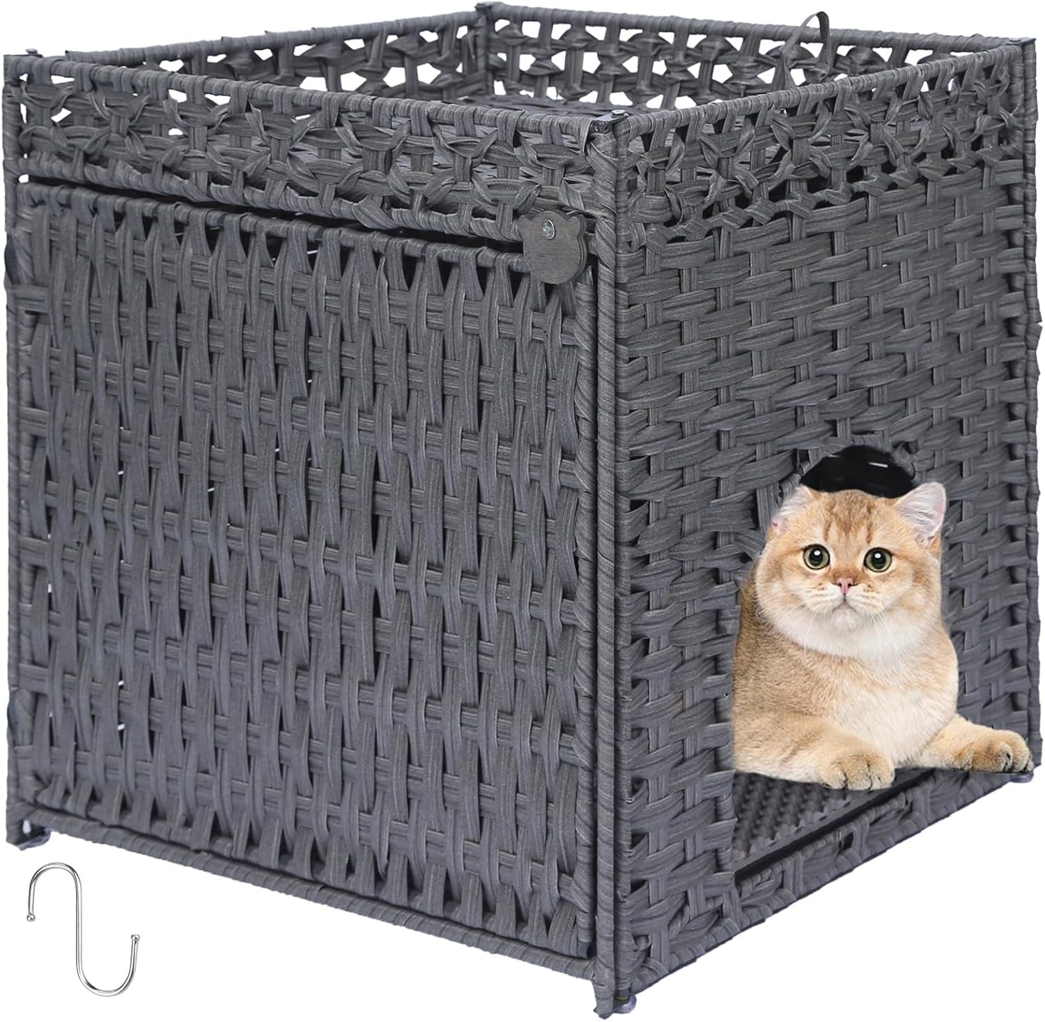 Cat Litter Box Enclosure Furniture Hidden Cabinet - Handwoven Rattan ...