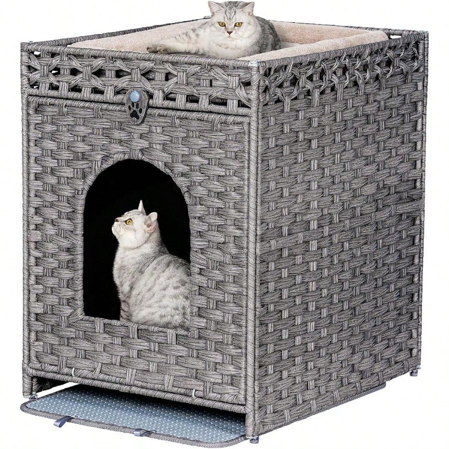 Cat Litter Box Enclosure Furniture Hidden with Cat Litter Mat Hidden ...