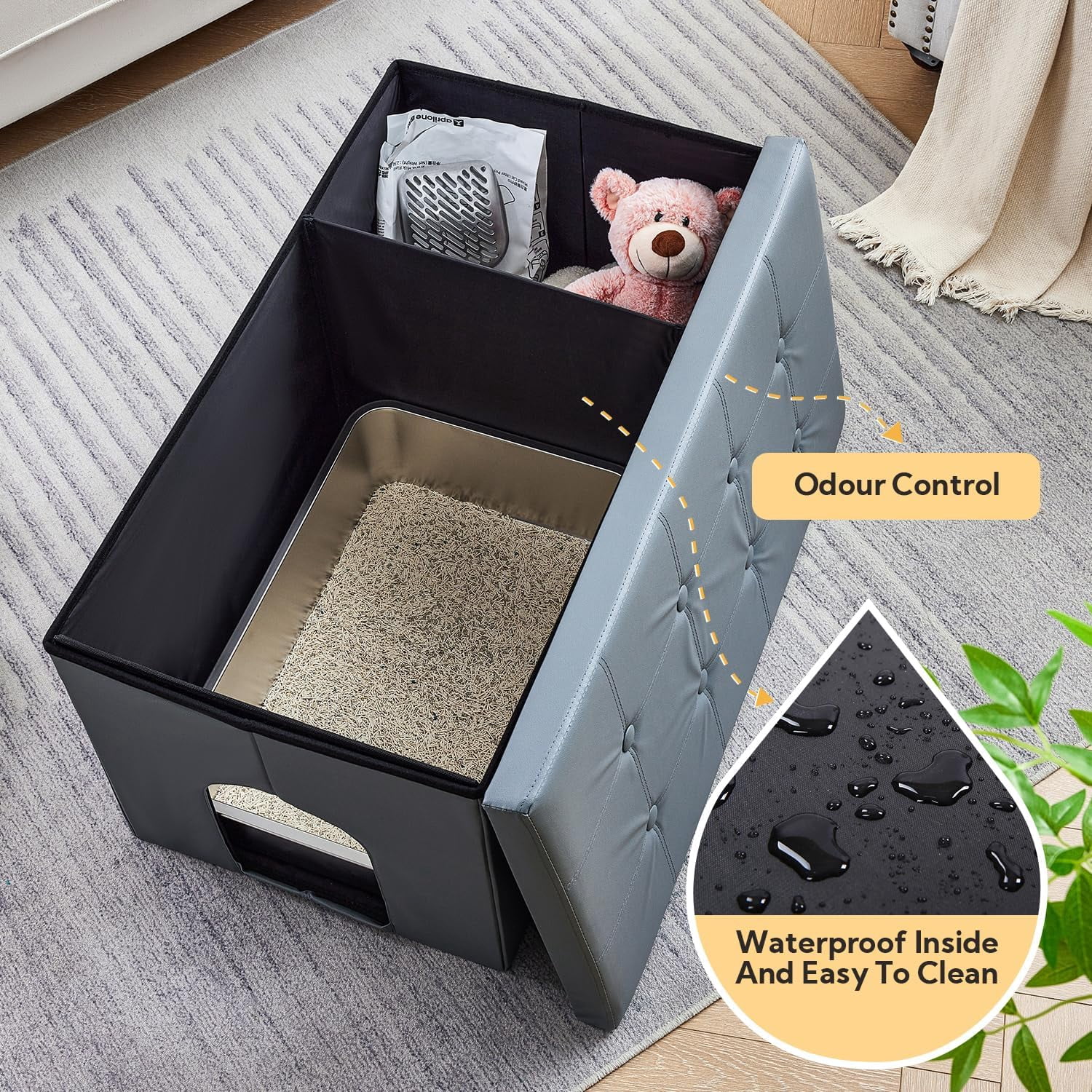 Cat Litter Box Enclosure Furniture Hidden, Cat Washroom Bench Storage ...
