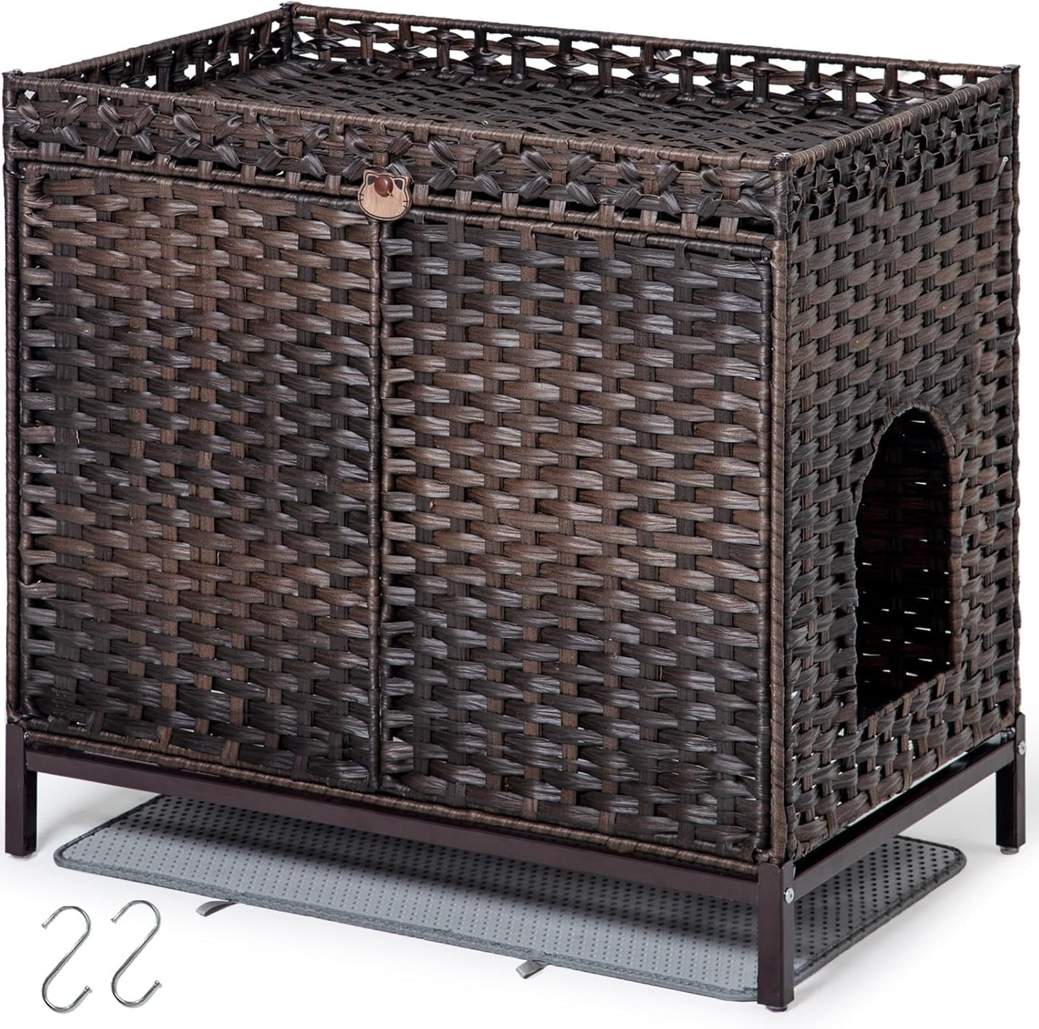 Cat Litter Box Enclosure Furniture, Hidden Handwoven Rattan Litter Box ...