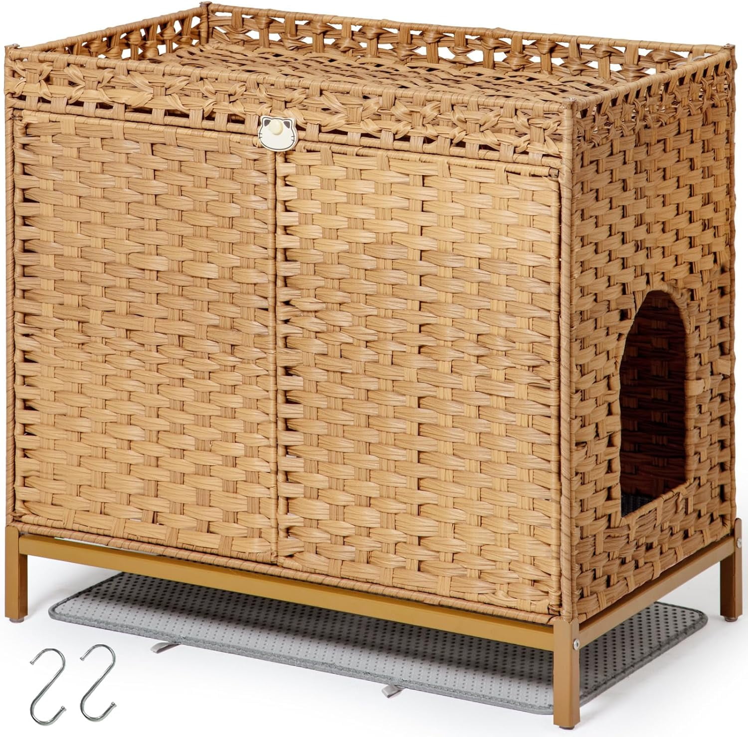 Cat Litter Box Enclosure Furniture, Hidden Handwoven Rattan Litter Box ...