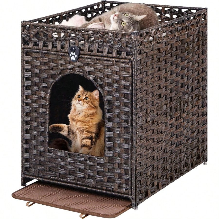 Cat Litter Box Enclosure Furniture Hidden with Litter Mat Hidden Cat ...