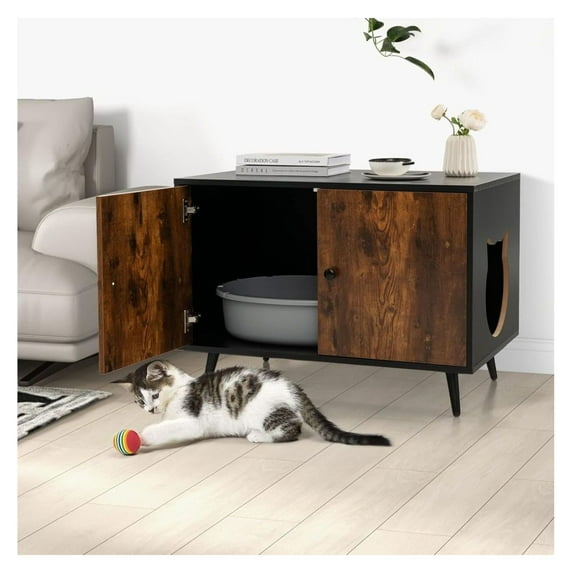 Cat Litter Box Enclosure Furniture, Industrial Cat House with Divider ...